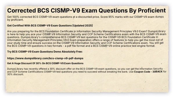Corrected BCS CISMP-V9 Exam Questions By Proficient