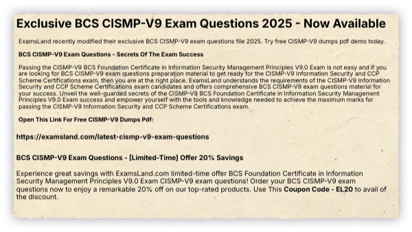 Exclusive BCS CISMP-V9 Exam Questions 2025 - Now Available