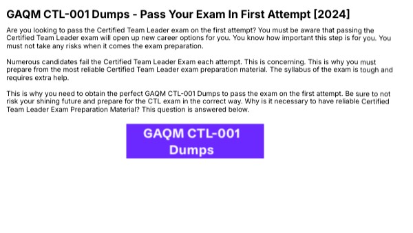 GAQM CTL-001 Dumps - Pass Your Exam In First Attempt [2024]