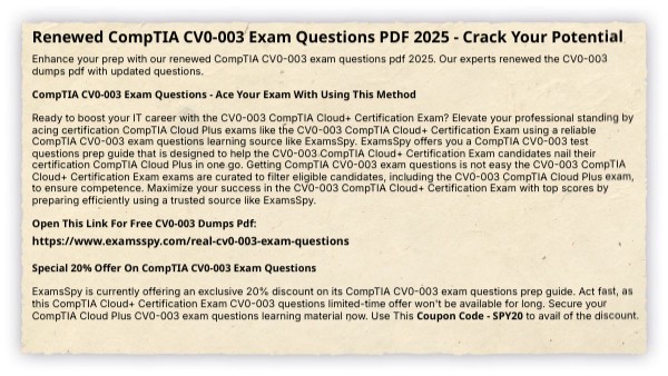 Renewed CompTIA CV0-003 Exam Questions PDF 2025 - Crack Your Potential