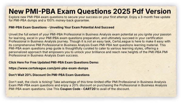 New PMI-PBA Exam Questions 2025 Pdf Version