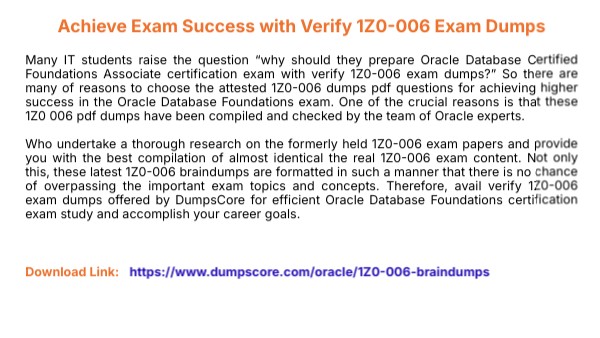 Achieve Exam Success With Verify 1z0 006 Exam Dumps
