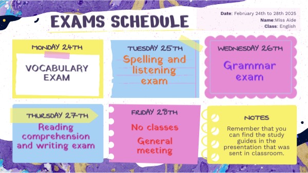 2nd grade Exam Schedule 2nd trimester | Genially