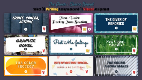 The Giver Choice Board | Genially