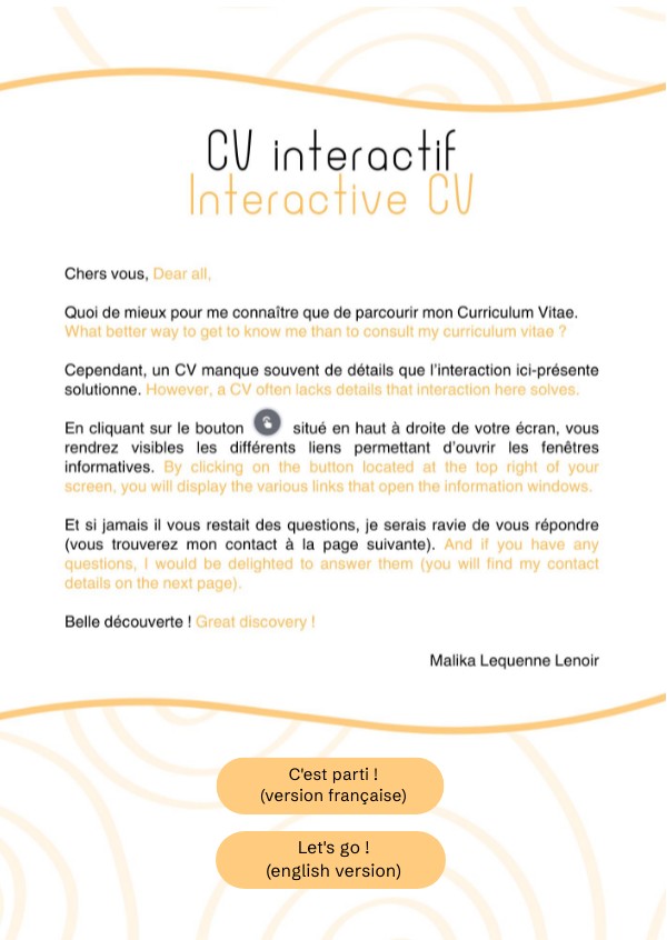 CV interactif Malika Lequenne Lenoir | Genially