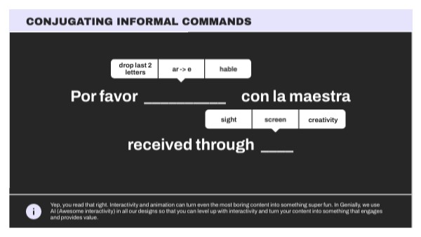 conjugating informal commands | Genially