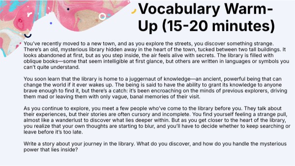 Vocabulary Warm-Up (15-20 minutes) | Genially
