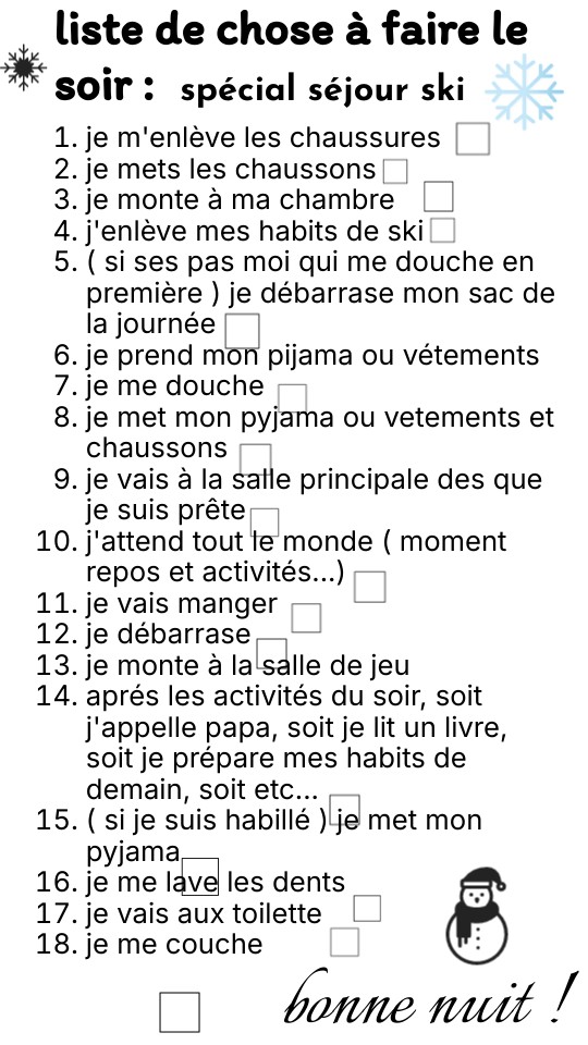 liste de chose à faire le soir : | Genially