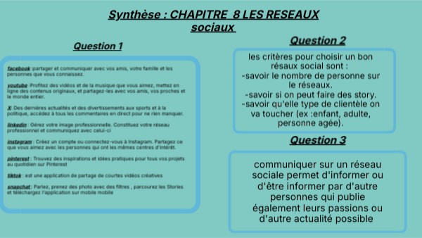 Synthèse : CHAPITRE 8 LES RESEAUX sociaux | Genially