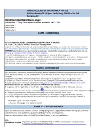 Actividad de la unidad 2 Evolución y Clasificación del computador | Genially
