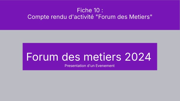Fiche 11: Compte rendu d'activité "Forum des Metiers" | Genially