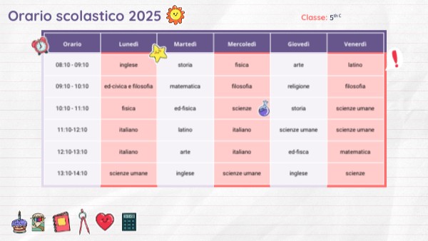 Orario scolastico 2025 | Genially