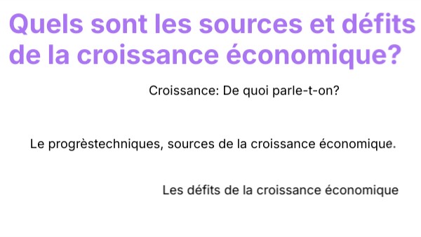 Quels sont les sources et défits de la croissance économique? | Genially