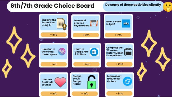 6th/7th Grade Choice Board | Genially