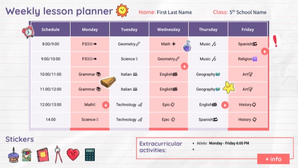 Weekly lesson planner | Genially