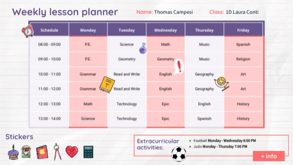 Weekly lesson planner | Genially