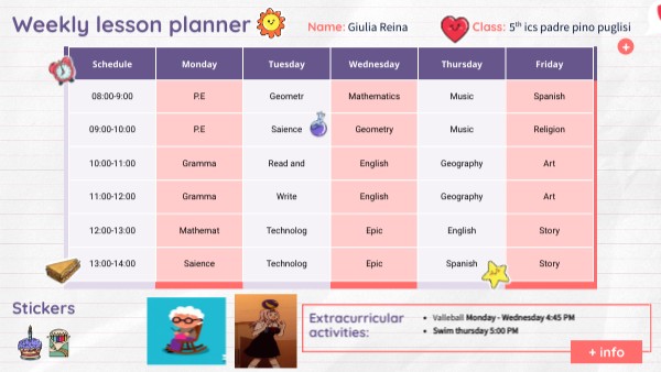 Weekly lesson planner | Genially