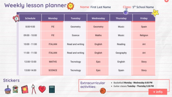 Weekly lesson planner | Genially