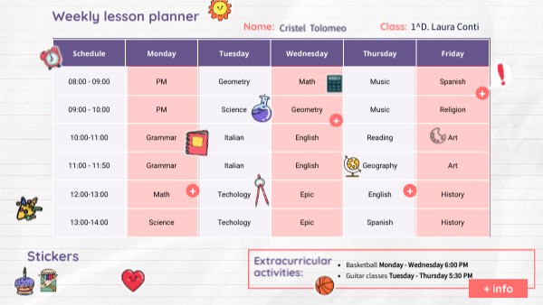 Weekly lesson planner | Genially