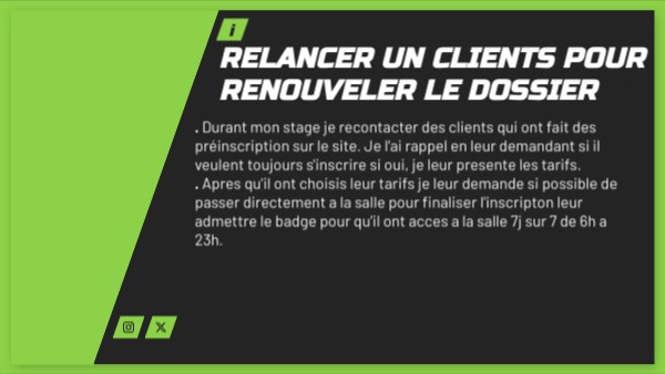 Relancer un clients pour renouveler le dossier | Genially