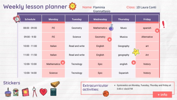 Weekly lesson planner | Genially