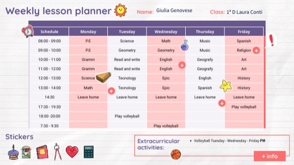 Weekly lesson planner | Genially
