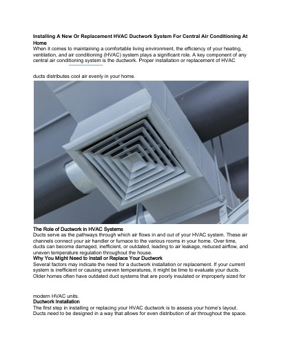 Installing A New Or Replacement HVAC Ductwork System For Central Air ...