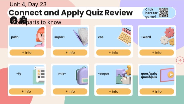 Unit 4, Day 23, Connect and Apply Quiz Review | Genially