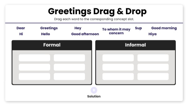 Formal and Informal Greetings Drag & Drop | Genially