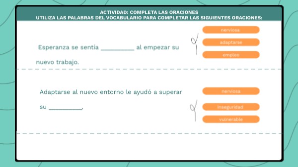 Actividad: Completa las Oraciones Utiliza las palabras del vocabulario ...