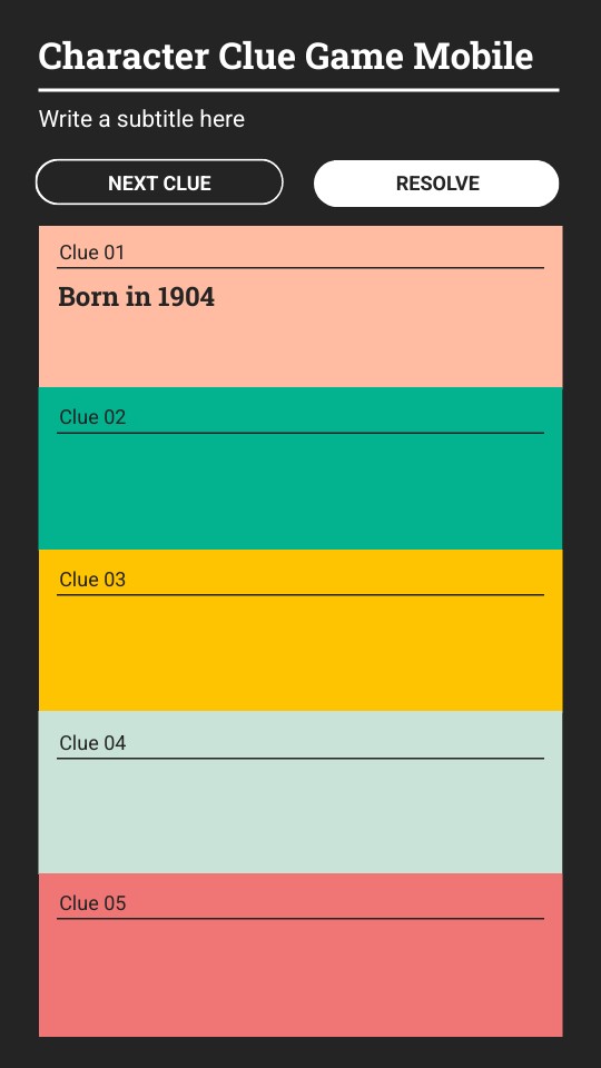 Character Clue Game Mobile | Genially