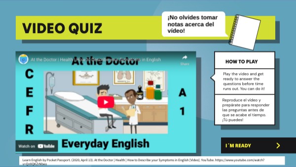 Quiz video: At the Doctor (Unit 1.3) | Genially