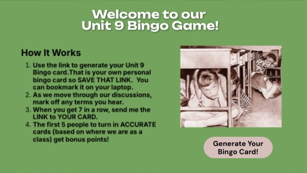 Welcome to our Unit 9 Bingo Game! | Genially