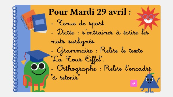 Pour Mardi 29 avril : | Genially