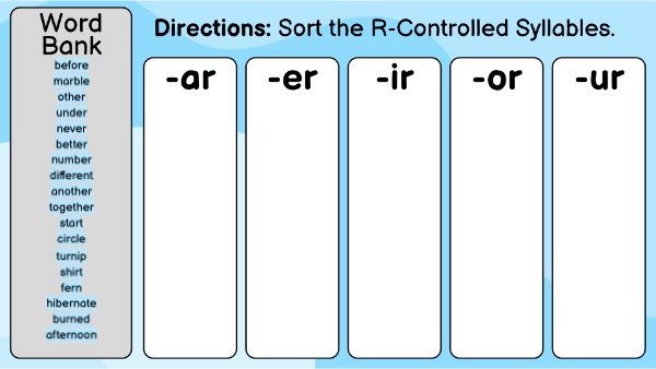 Unit 9 - R-Controlled Syllables Sort | Genially