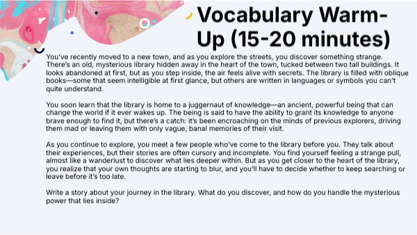 Vocabulary Warm-Up (15-20 minutes) | Genially