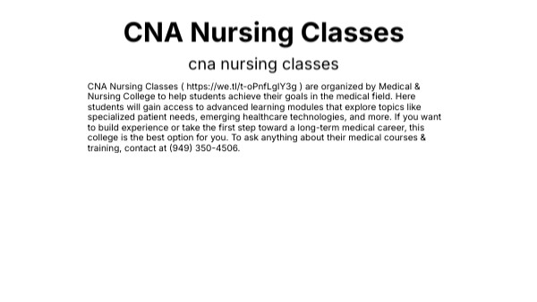 CNA Nursing Classes | Genially