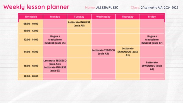 Weekly lesson planner | Genially