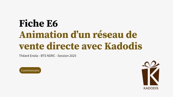 Fiche E6 Animation d’un réseau de vente directe avec Kadodis | Genially