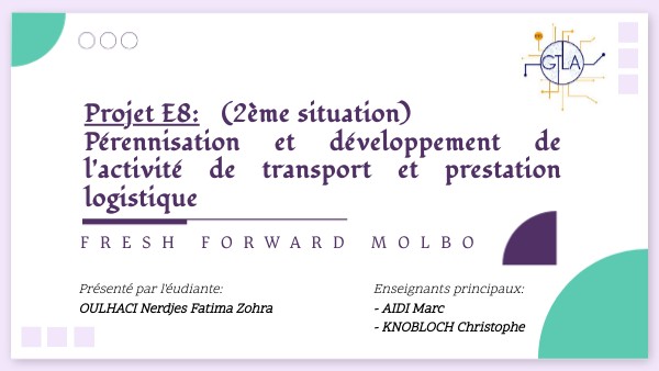Projet E8: (2ème situation) Pérennisation et développement de l'activité de transport et ...