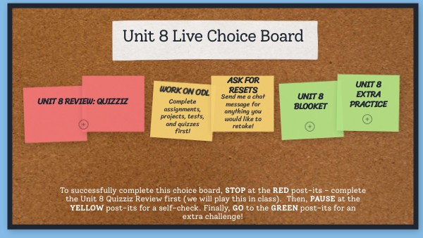 Unit 8 Live Choice Board | Genially