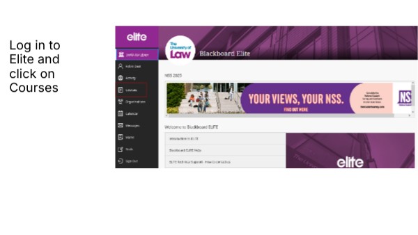 Log in to Elite and click on Courses | Genially