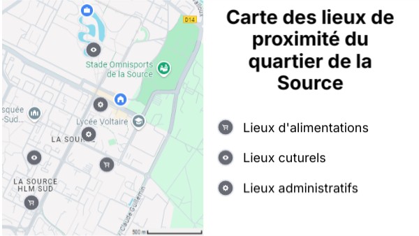 Carte des lieux de proximité du quartier de la Source | Genially
