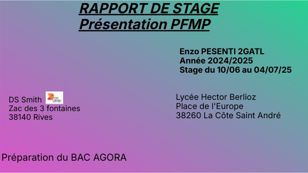 RAPPORT DE STAGE Présentation PFMP | Genially