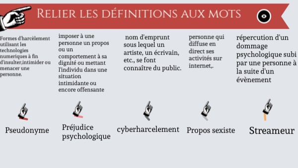 Relier les définitions aux mots | Genially