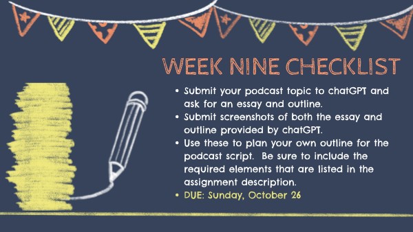 Week 9 Checklist | Genially