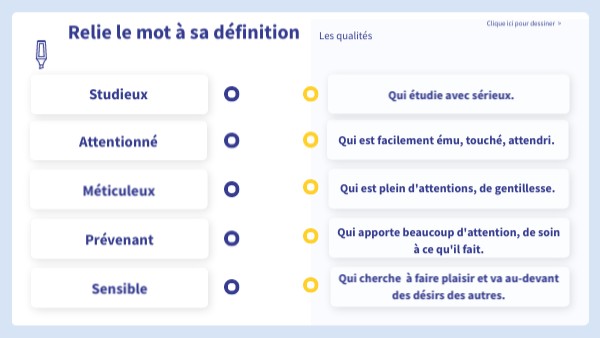 Relie le mot à sa définition | Genially
