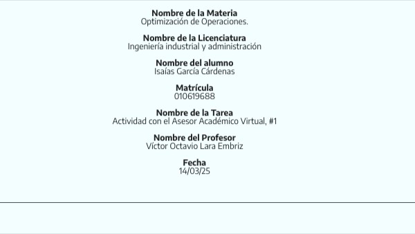 Actividad con el Asesor Académico Virtual #1_Optimizacion de operacion | Genially