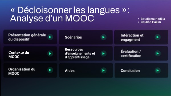 « Décloisonner les langues »: Analyse d’un MOOC | Genially