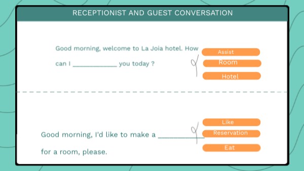 Receptionist and guest conversation | Genially